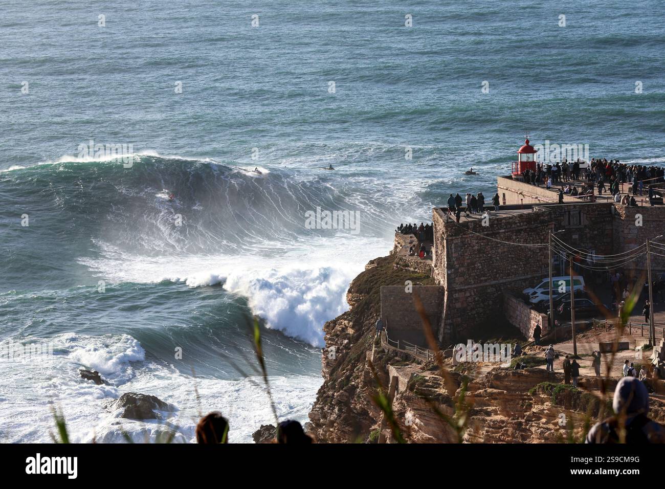 NAZARE, PORTUGAL - JANUARY 25: General view of Sao Miguel Arcanjo fort ...