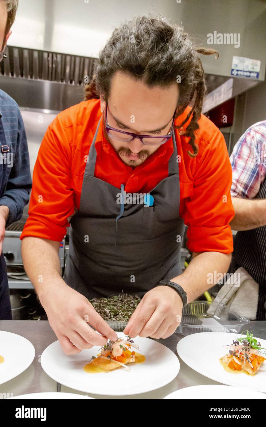 Chef Preparing Gourmet Dishes in a Professional Restaurant Kitchen, Fog ...