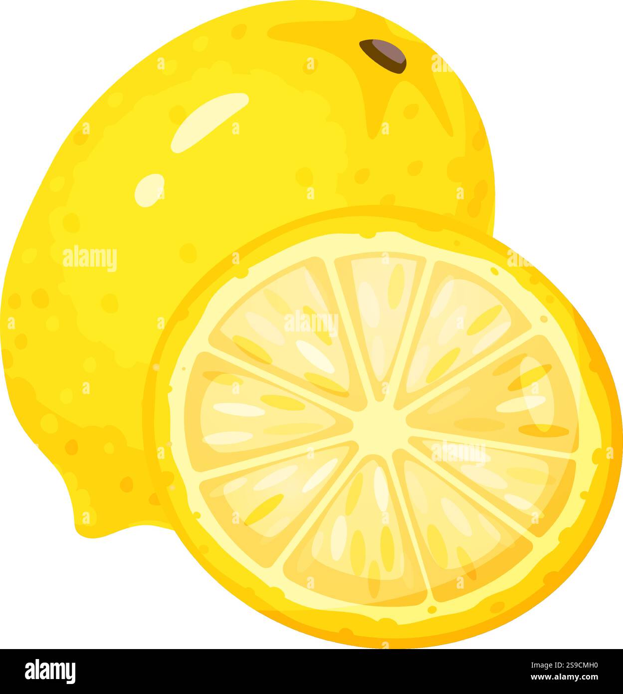 Vibrant illustration featuring a whole lemon alongside a freshly cut ...