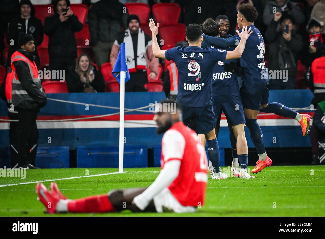 Ousmane DEMBELE of PSG celebrate his goal with teammates during the ...