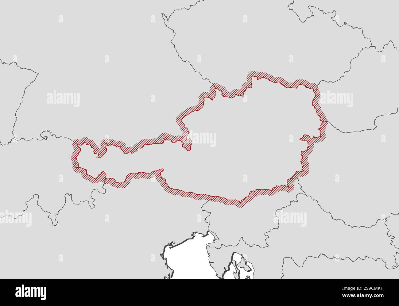 Map of Austria and nearby countries, Austria is highlighted by a ...