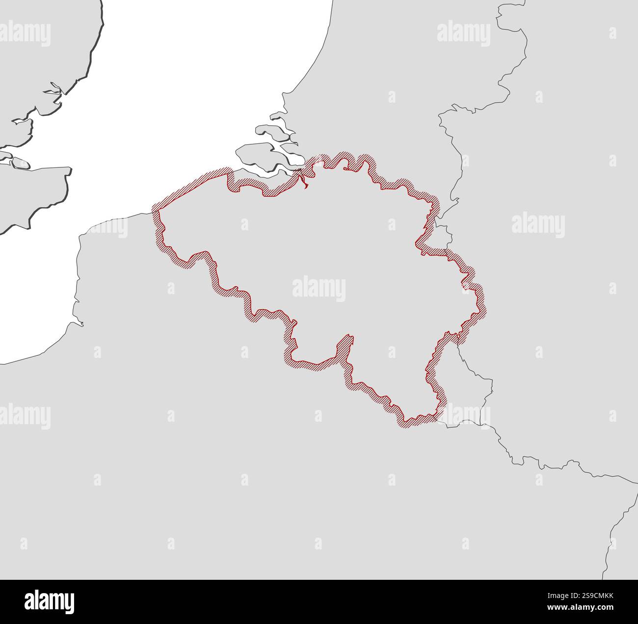 Map of Belgium and nearby countries, Belgium is highlighted by a ...