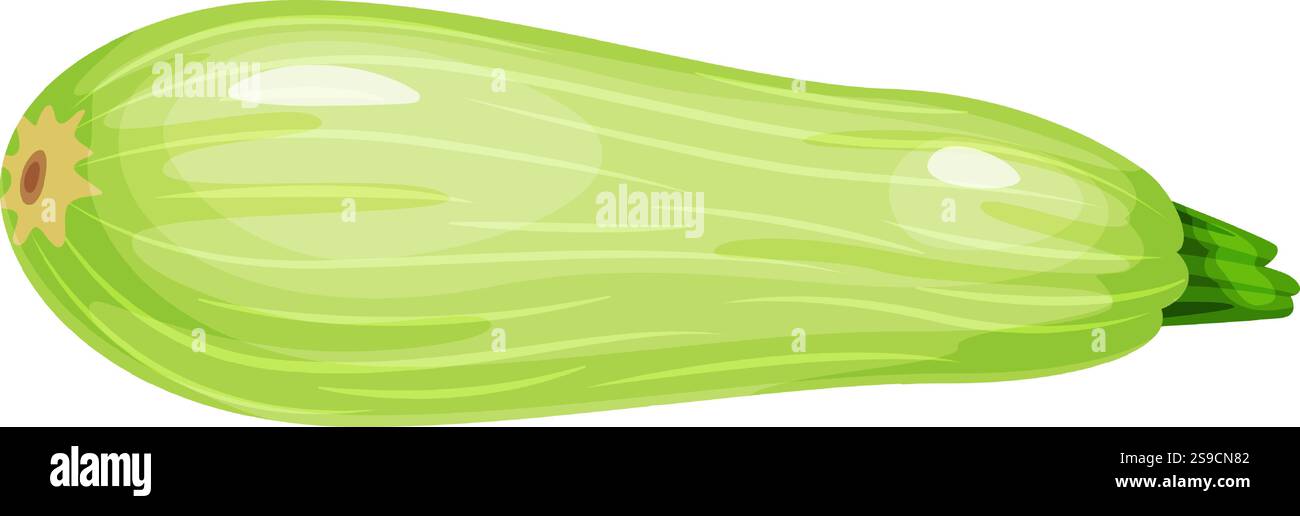 Single zucchini with light and dark green stripes and green stalk ...