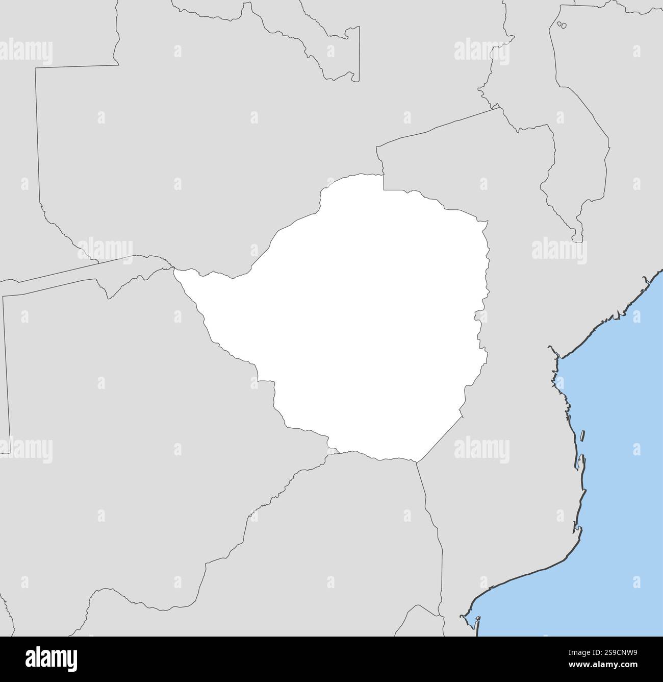 Map of Zimbabwe and nearby countries, Zimbabwe is highlighted in white ...