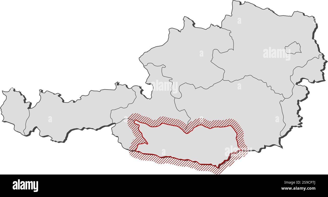Map of Austria with the provinces, Carinthia is highlighted by a ...