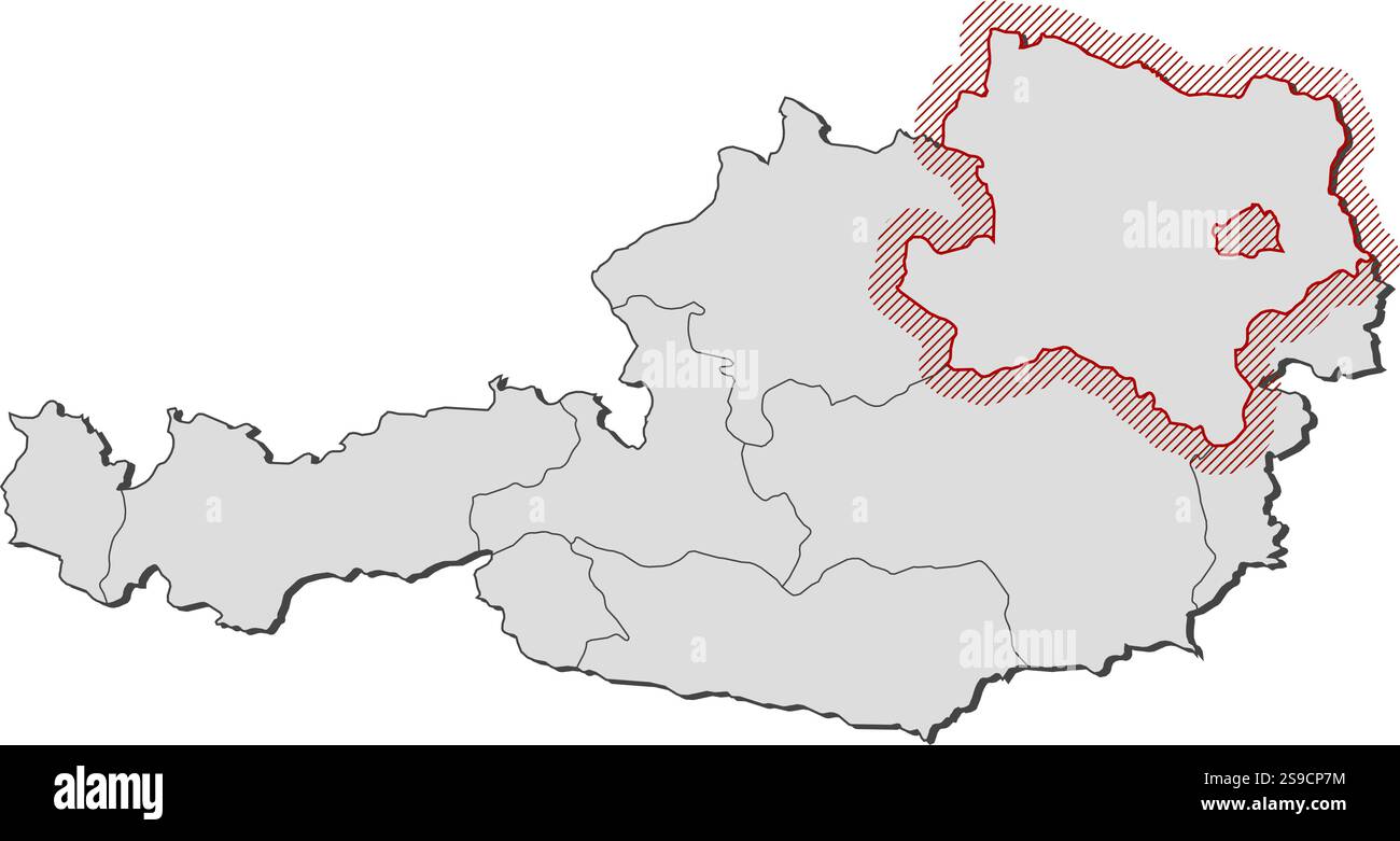 Map of Austria with the provinces, Lower Austria is highlighted by a ...