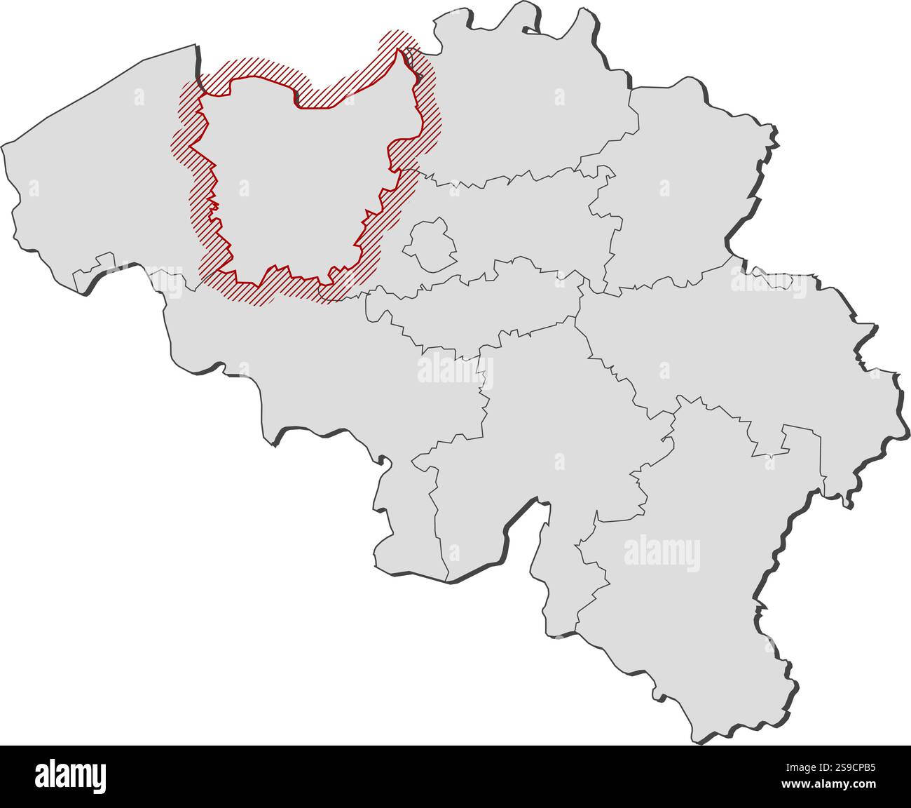 Map of Belgium with the provinces, East Flanders is highlighted by a ...