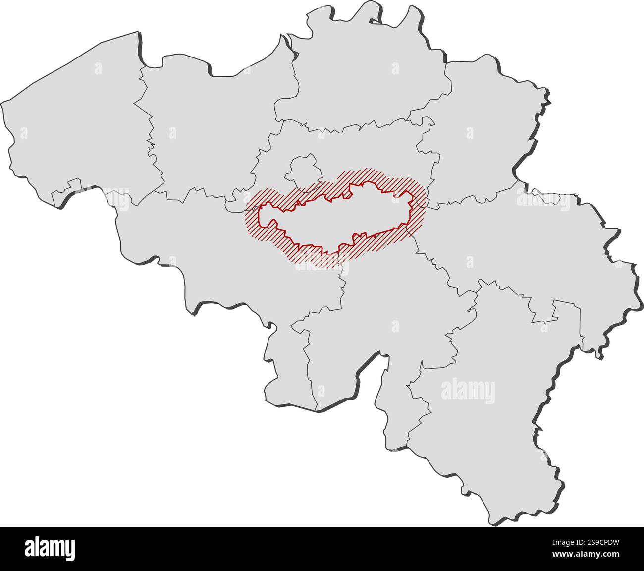Map of Belgium with the provinces, Walloon Brabant is highlighted by a ...