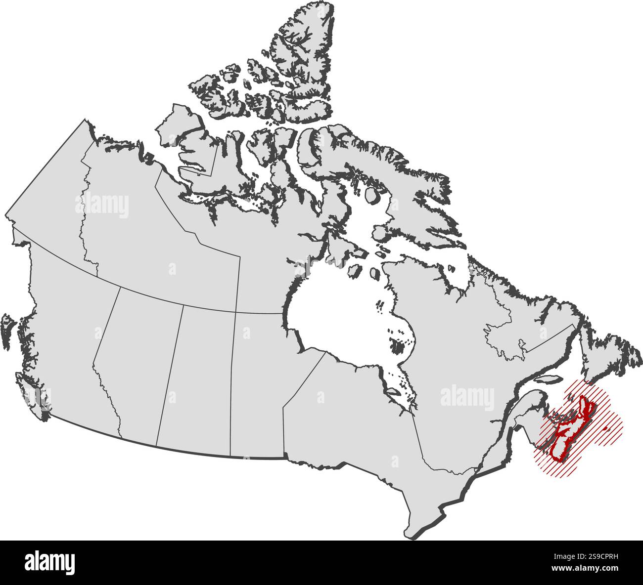 Map of Canada with the provinces, Nova Scotia is highlighted by a ...