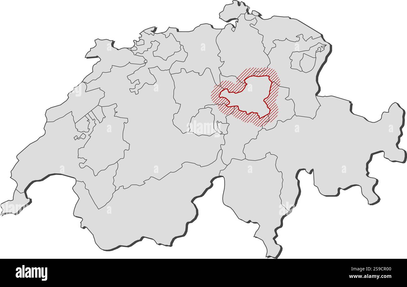 Map of Swizerland with the provinces, Schwyz is highlighted by a ...