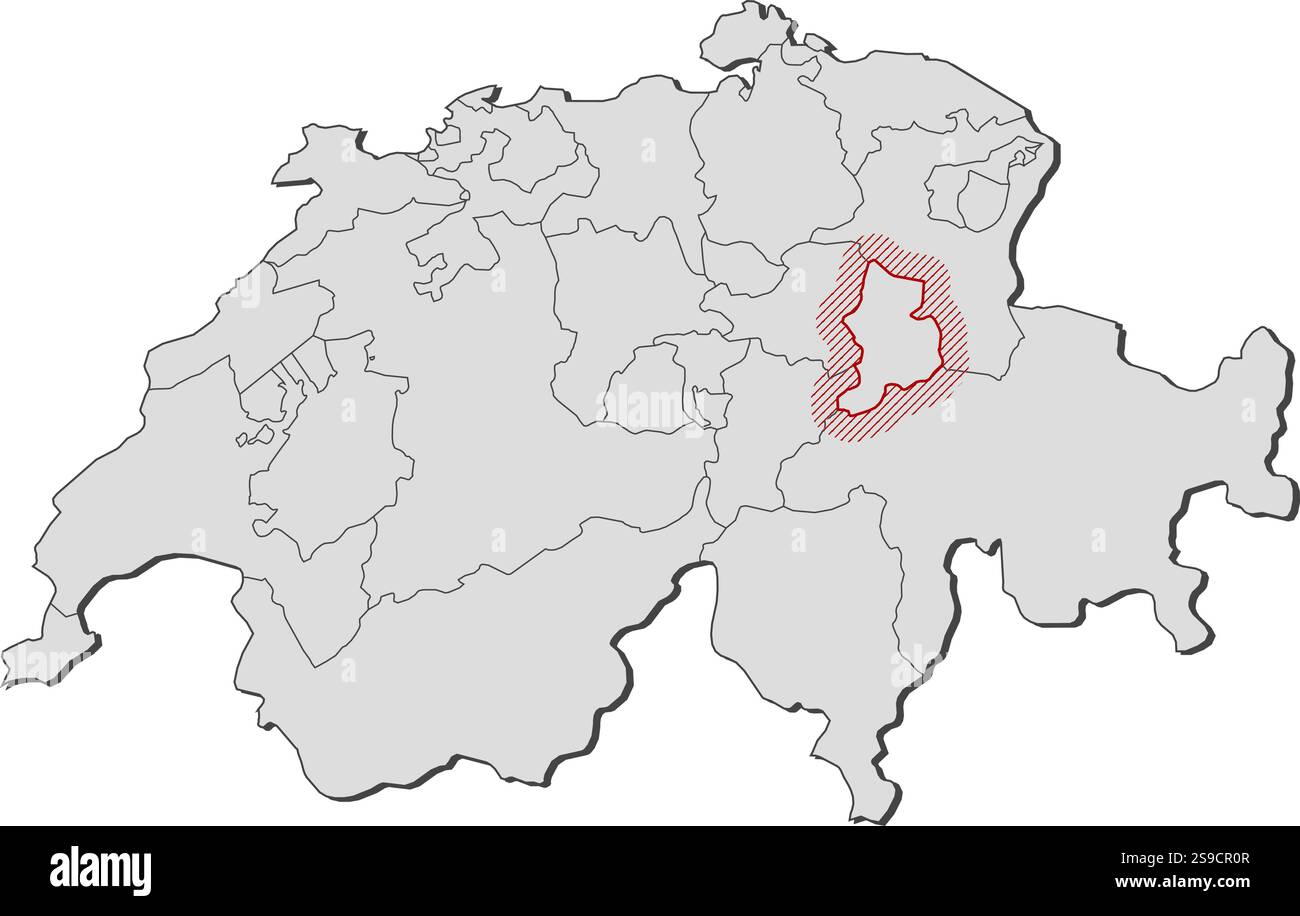 Map of Swizerland with the provinces, Glarus is highlighted by a ...
