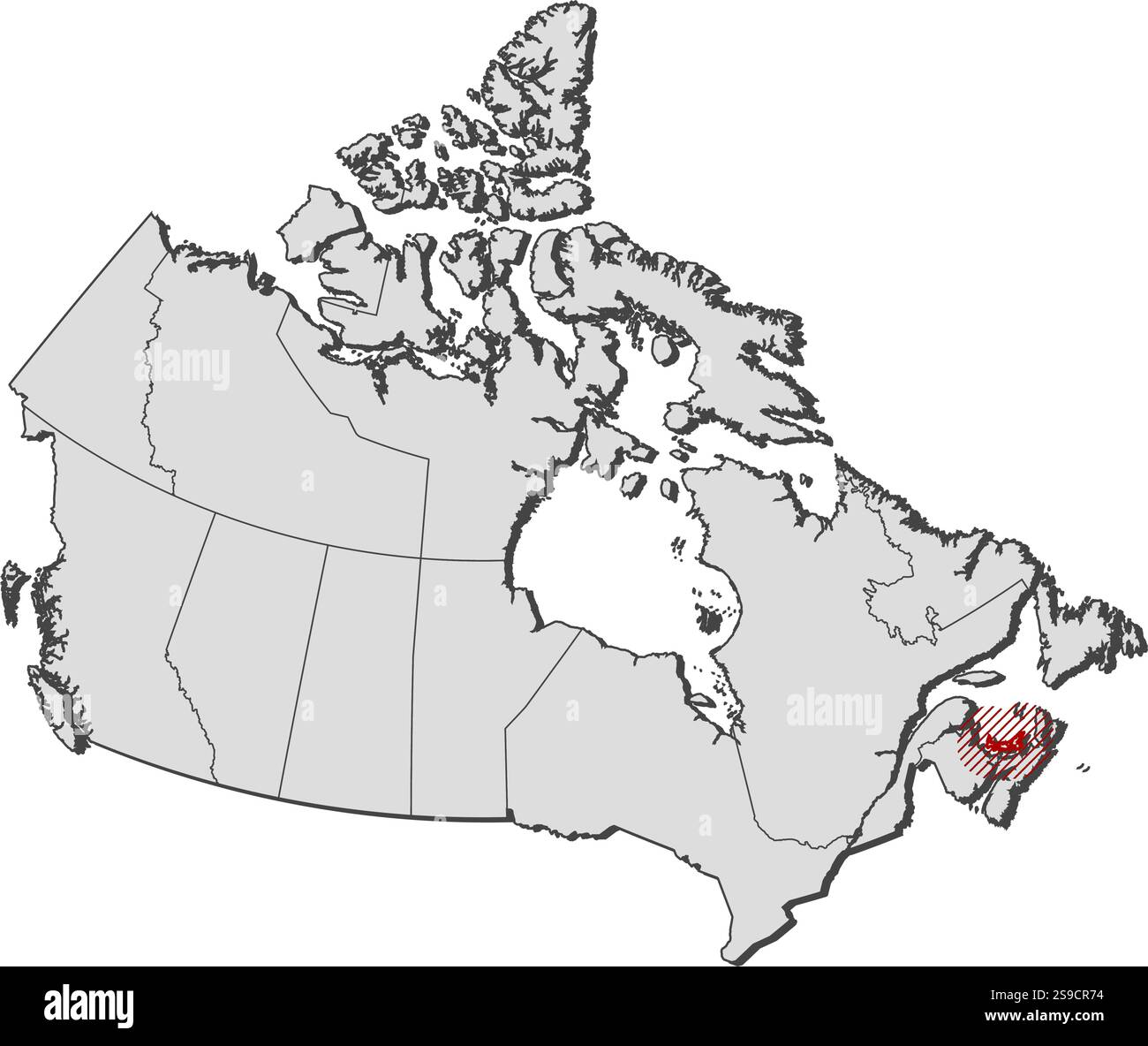 Map of Canada with the provinces, Prince Edward Island is highlighted ...