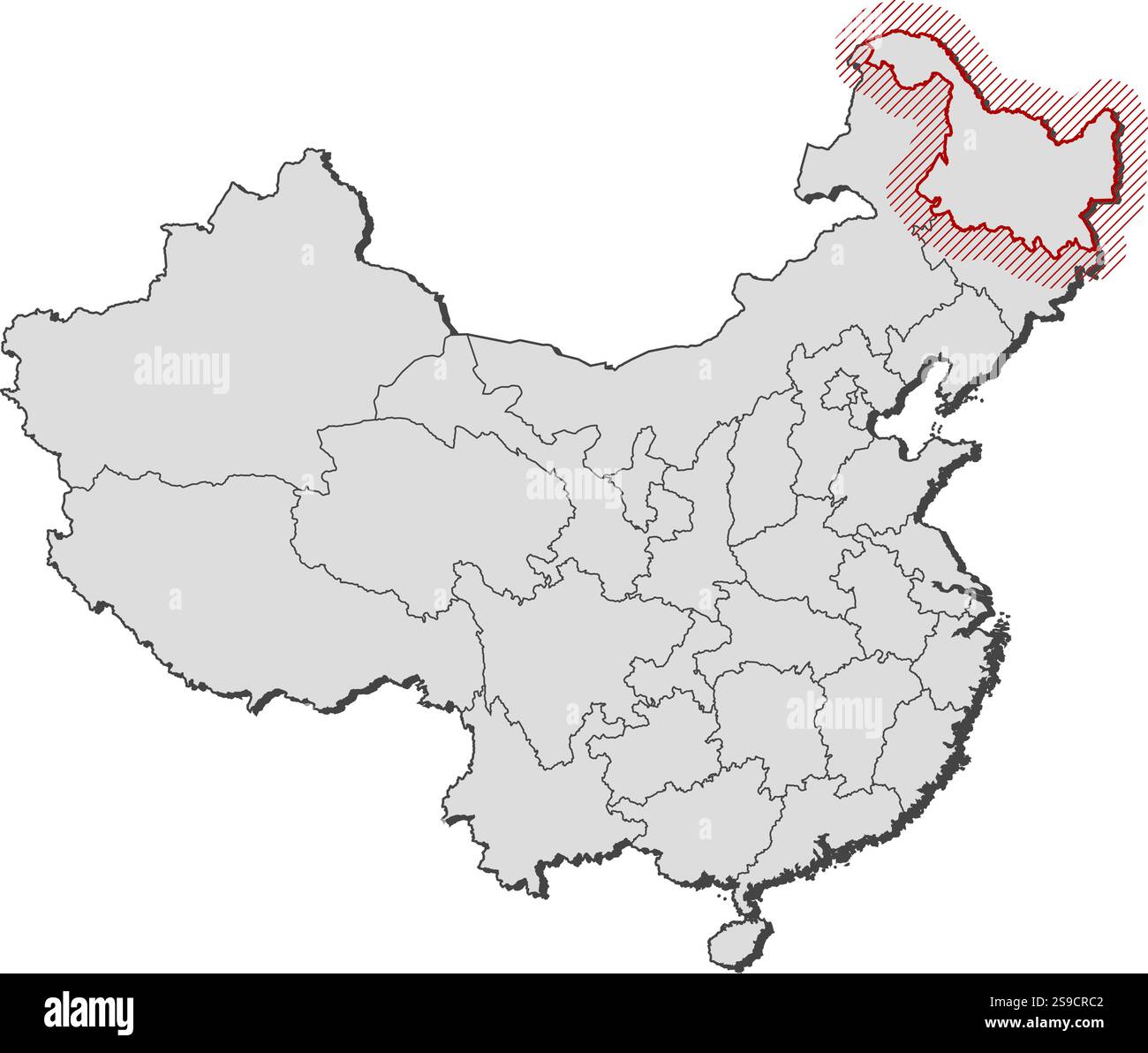 Map of China with the provinces, Heilongjiang is highlighted by a ...
