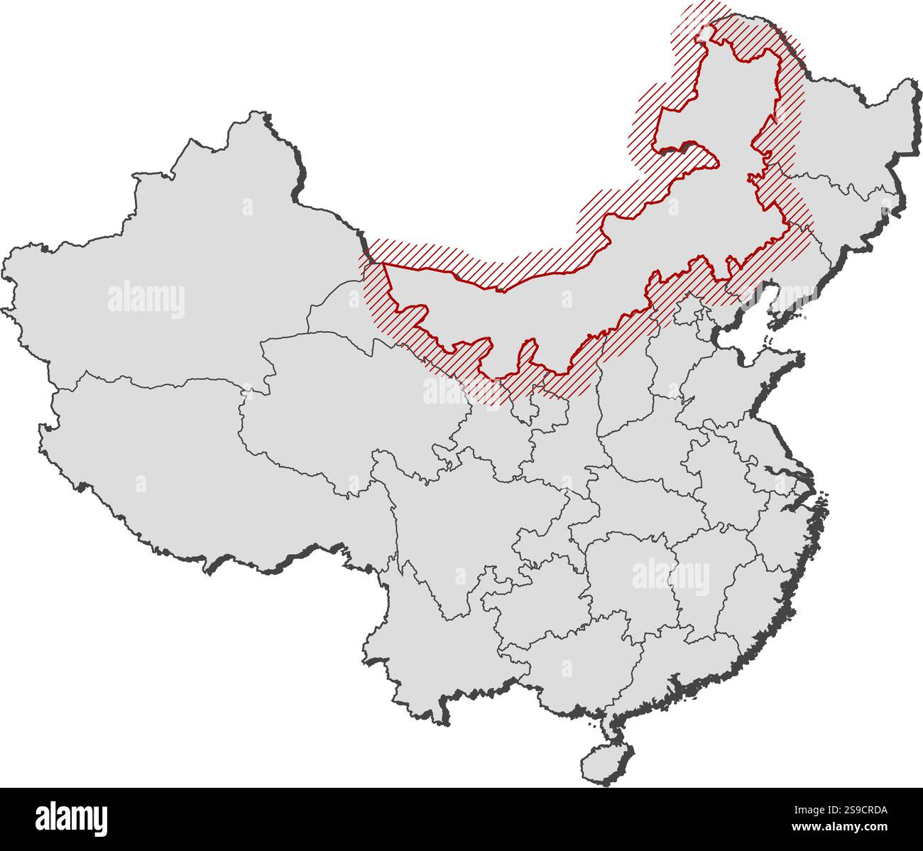 Map of China with the provinces, Inner Mongolia is highlighted by a ...
