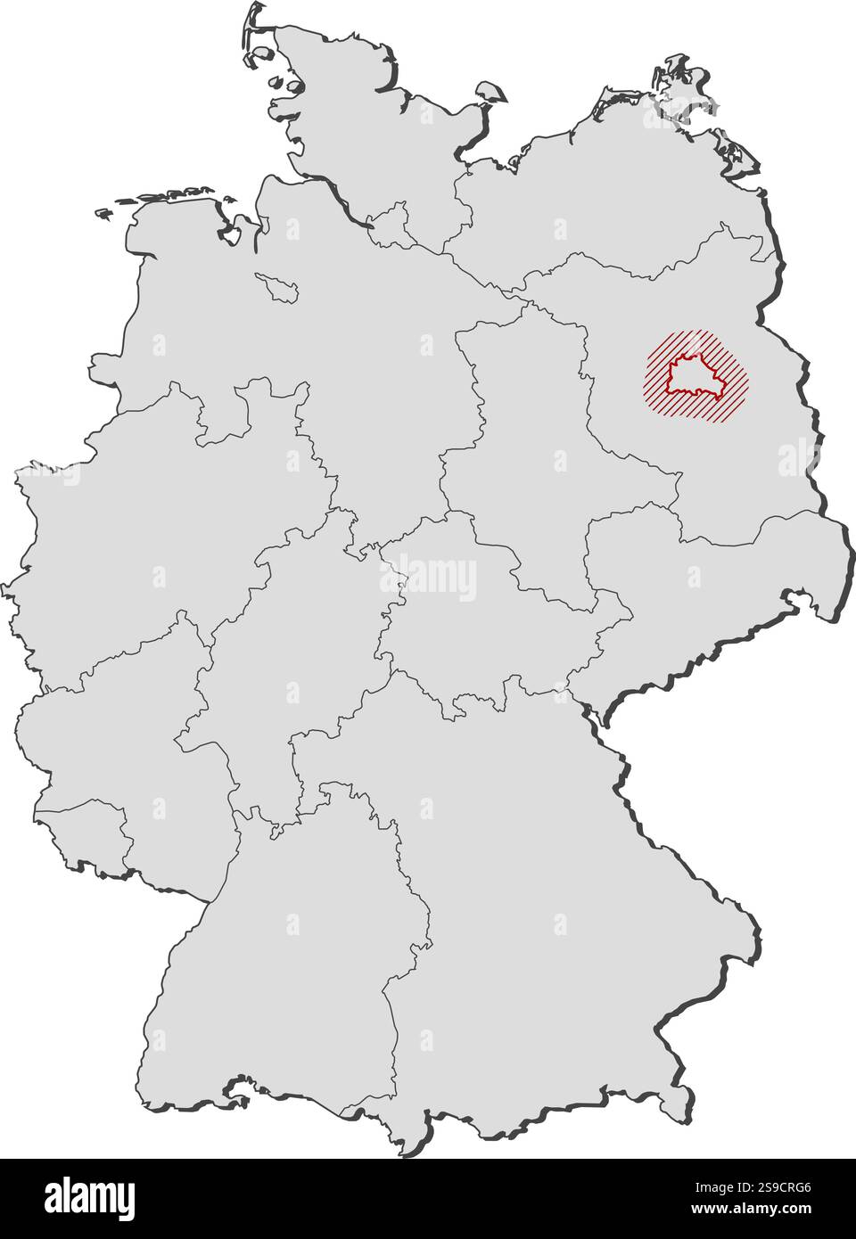 Map of Germany with the provinces, Berlin is highlighted by a hatching ...