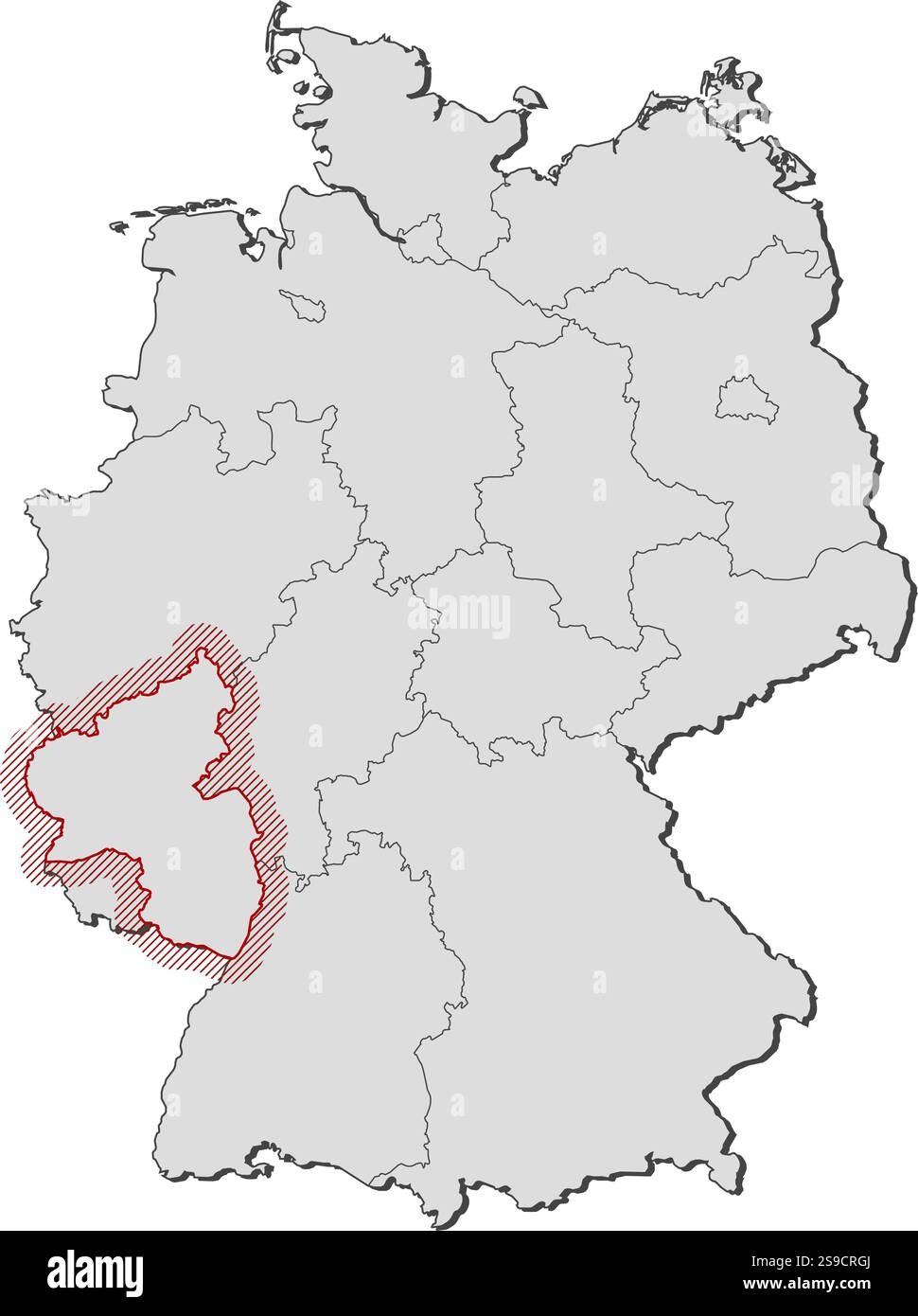 Map of Germany with the provinces, Rhineland-Palatinate is highlighted ...
