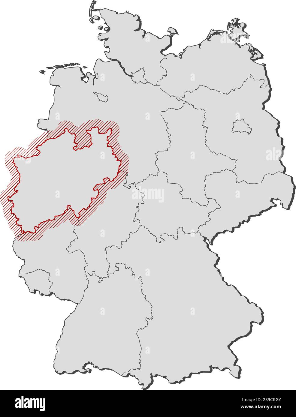 Map of Germany with the provinces, North Rhine-Westphalia is ...