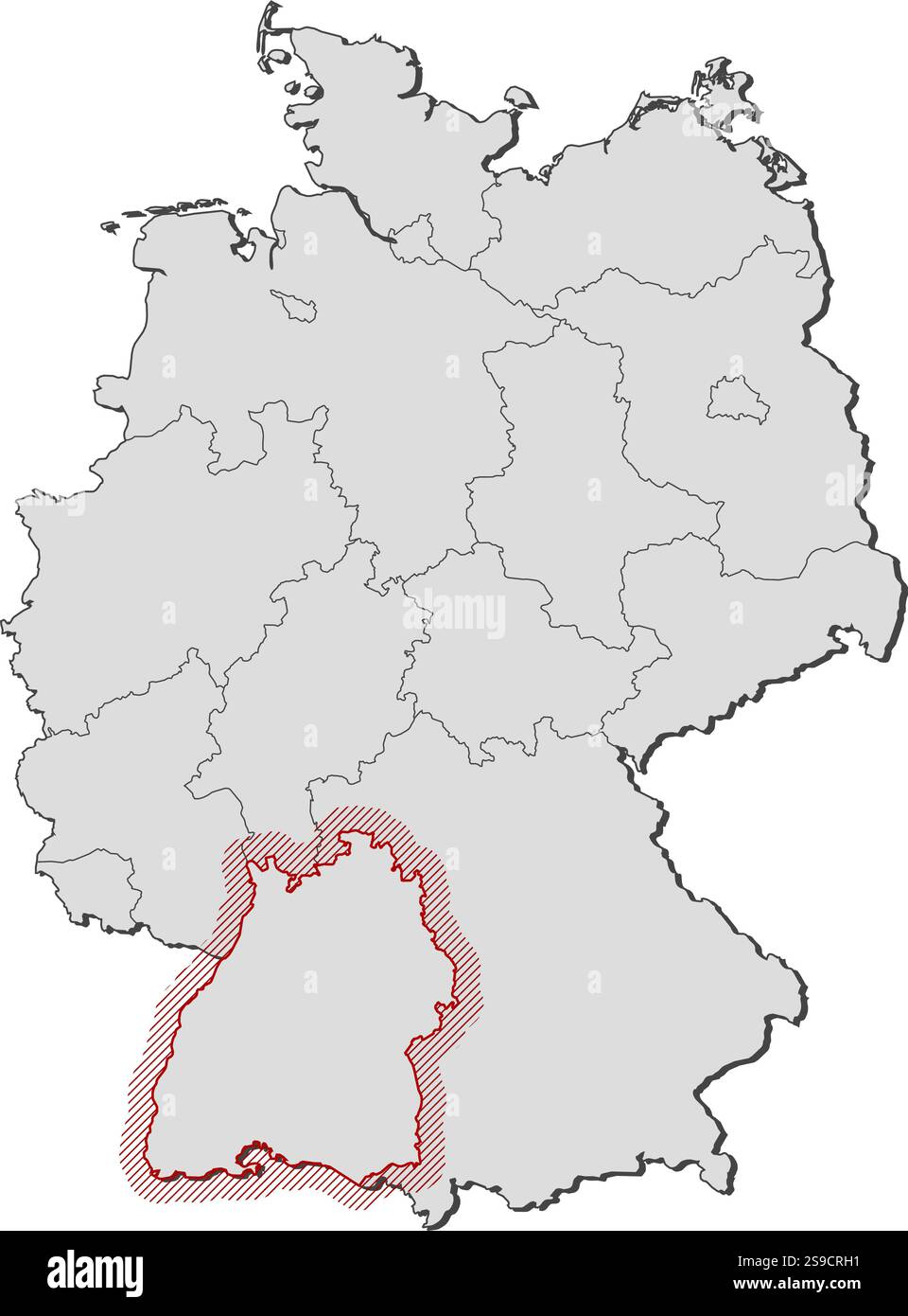 Map of Germany with the provinces, Baden-Württemberg is highlighted by ...