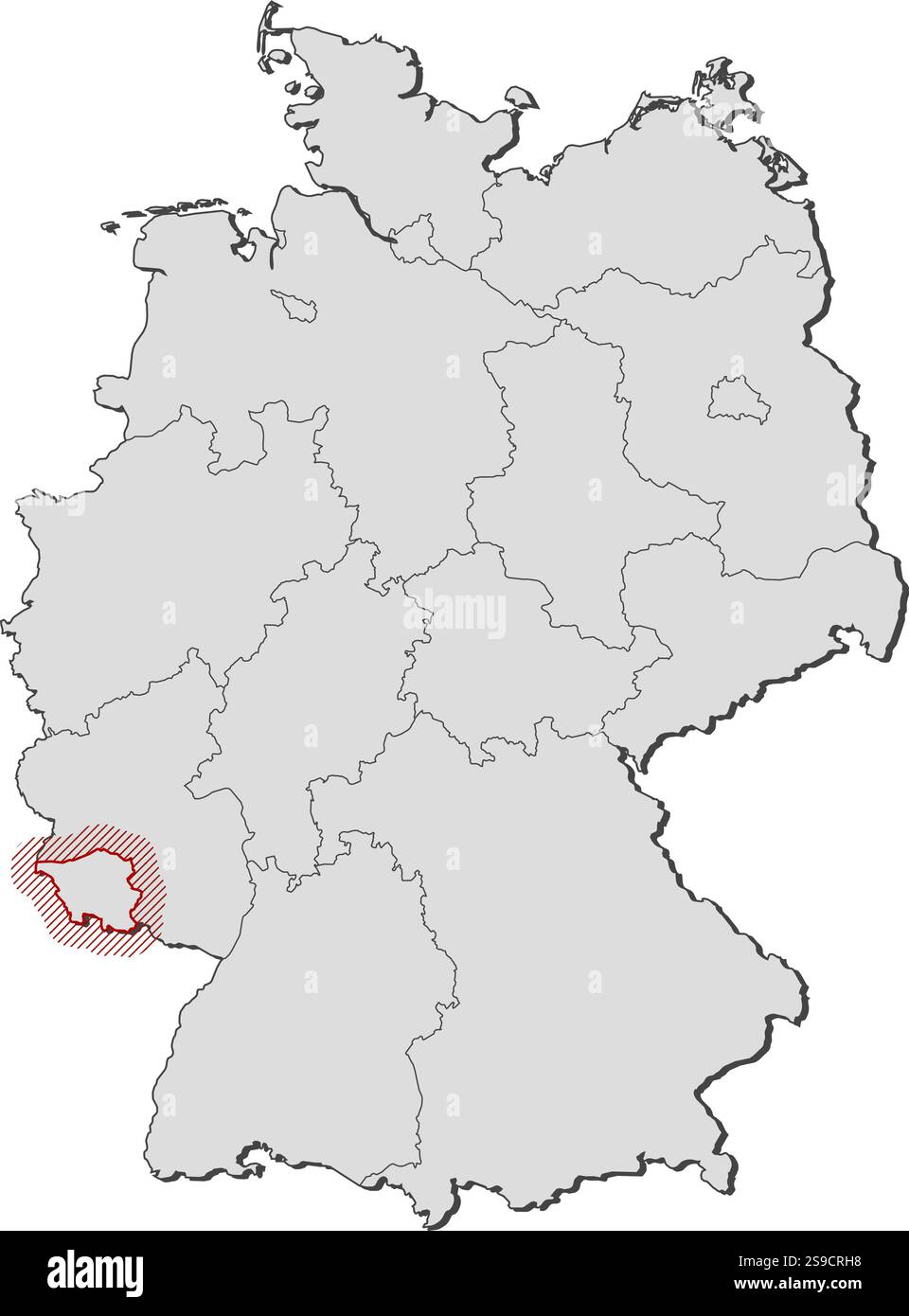 Map of Germany with the provinces, Saarland is highlighted by a ...