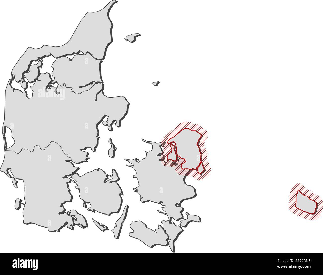 Map of Danmark with the provinces, Capital Region is highlighted by a ...