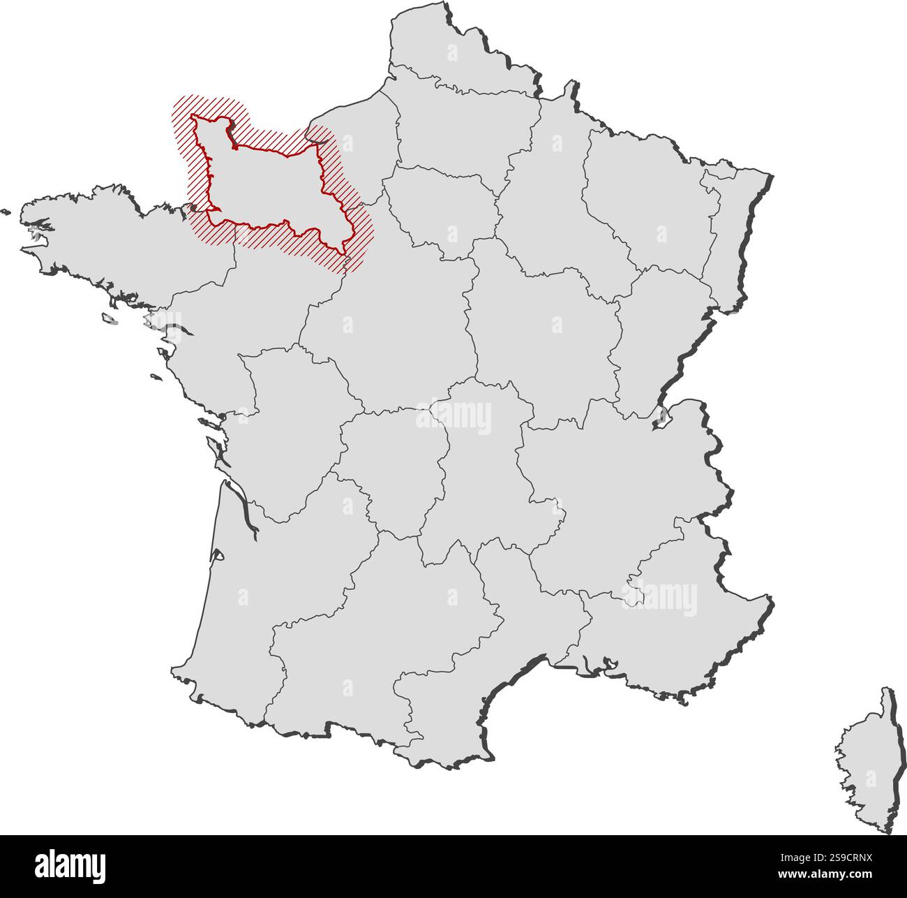 Map of France with the provinces, Lower Normandy is highlighted by a ...