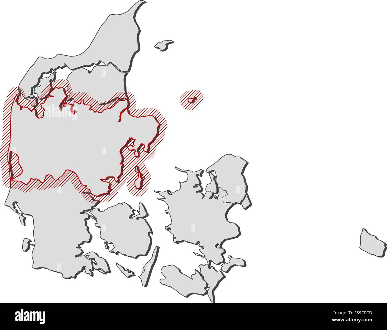 Map of Danmark with the provinces, Central Denmark is highlighted by a ...
