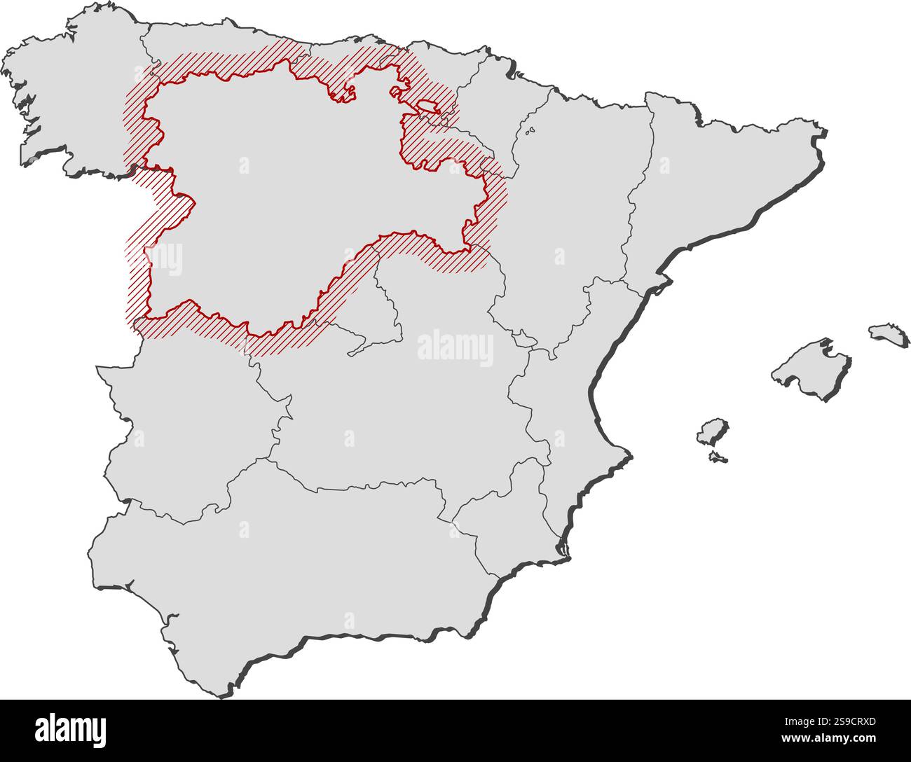 Map of Spain with the provinces, Castile and León is highlighted by a ...