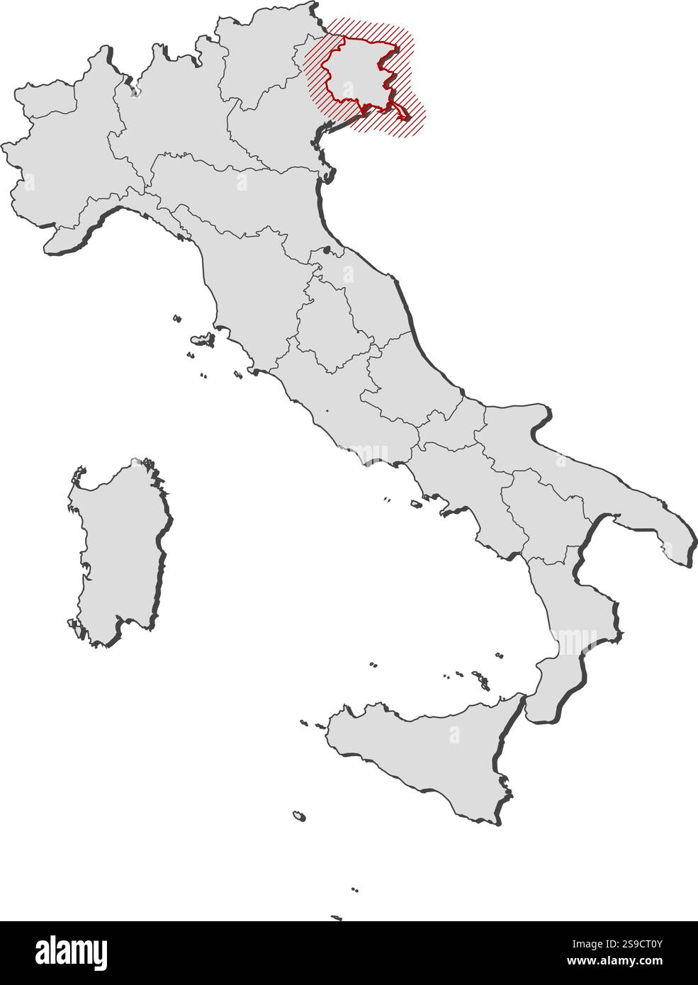 Map of Italy with the provinces, Friuli-Venezia Giulia is highlighted ...