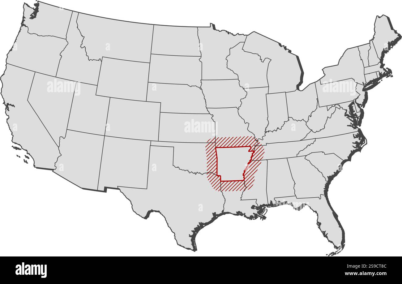 Map of United States with the provinces, Arkansas is highlighted by a ...