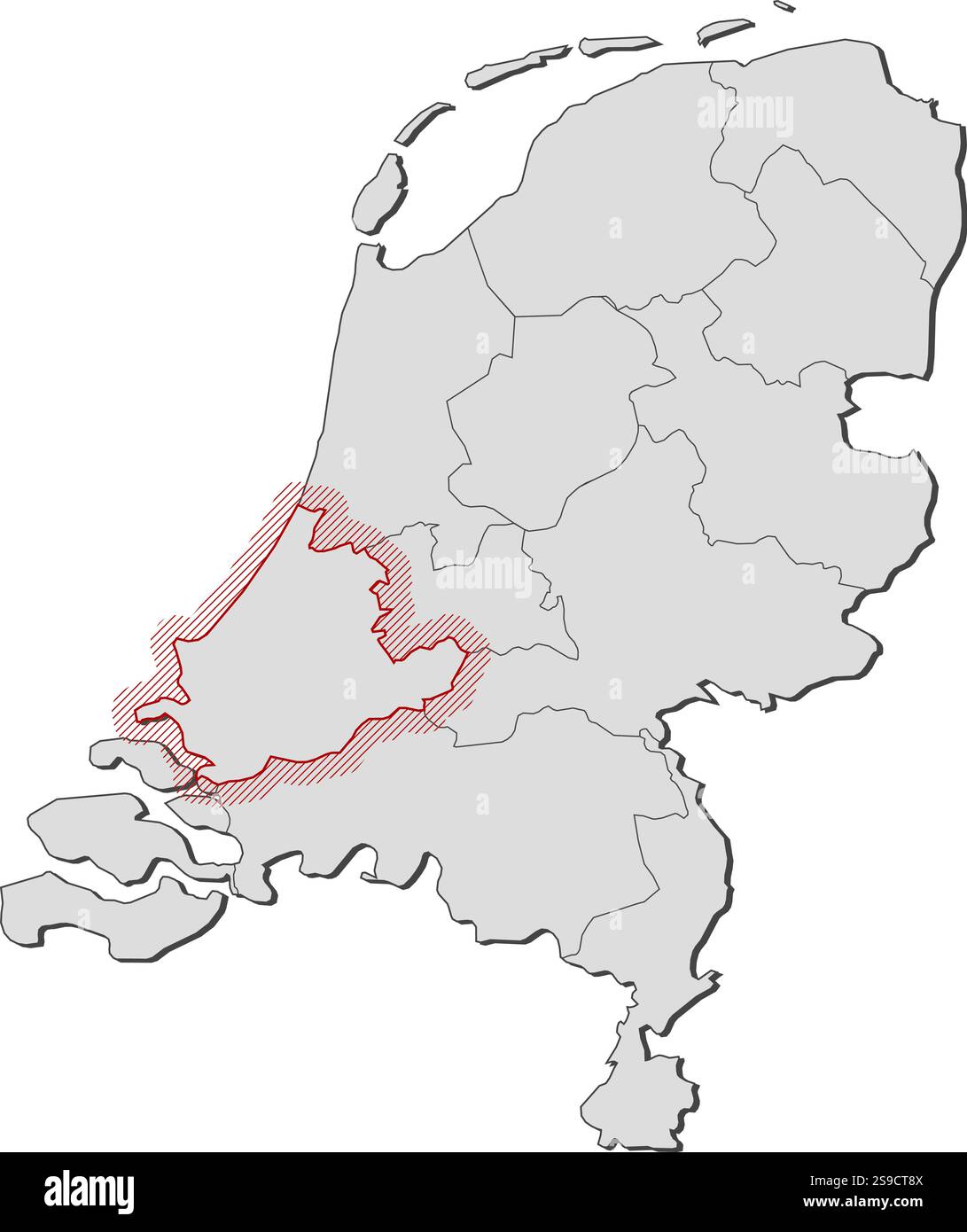 Map of Netherlands with the provinces, South Holland is highlighted by ...