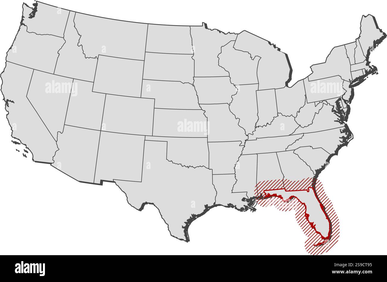 Map of United States with the provinces, Florida is highlighted by a ...