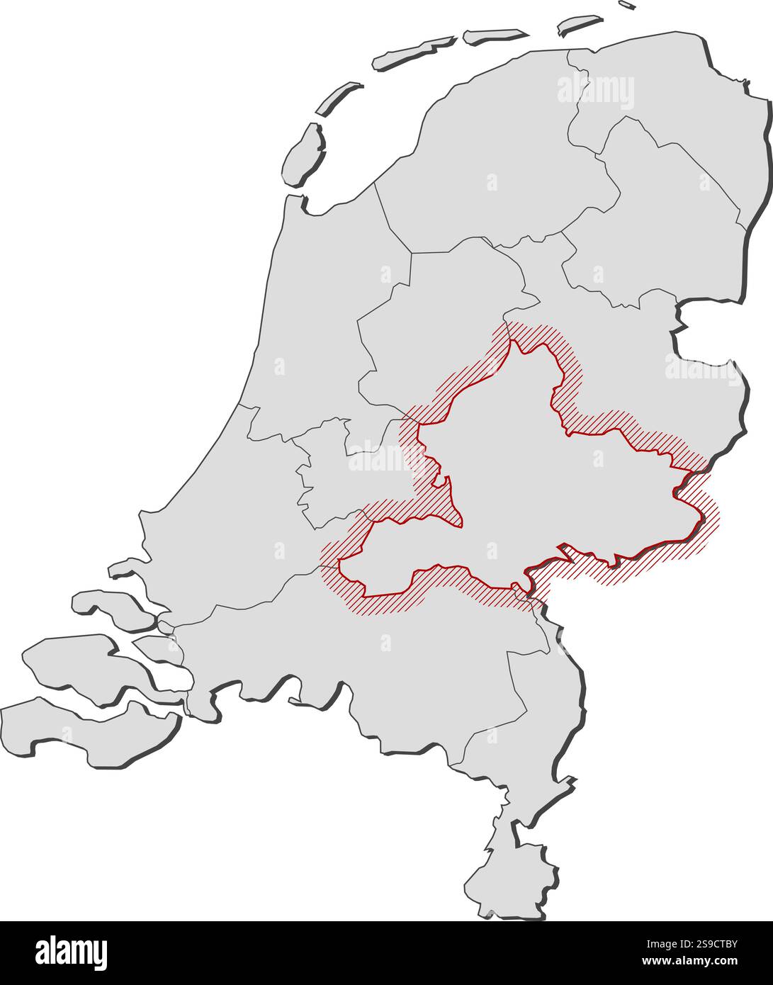 Map of Netherlands with the provinces, Gelderland is highlighted by a ...