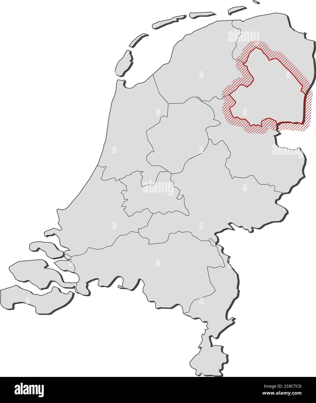 Map of Netherlands with the provinces, Drenthe is highlighted by a ...