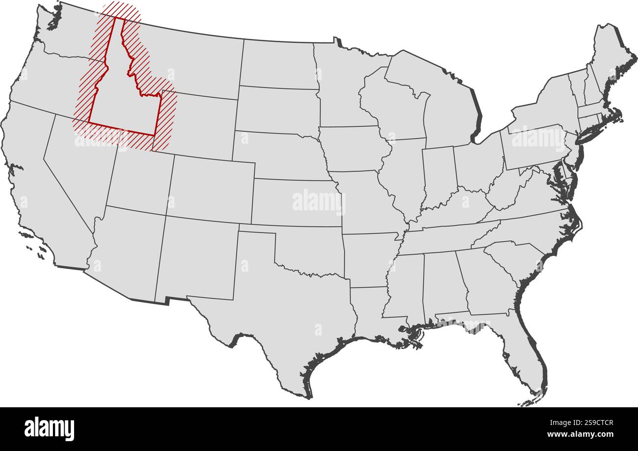 Map of United States with the provinces, Idaho is highlighted by a ...