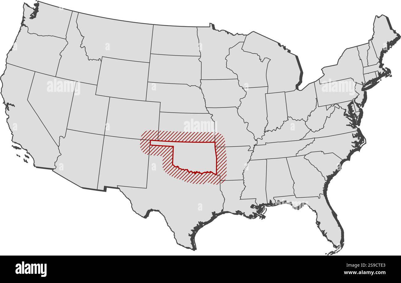 Map of United States with the provinces, Oklahoma is highlighted by a ...