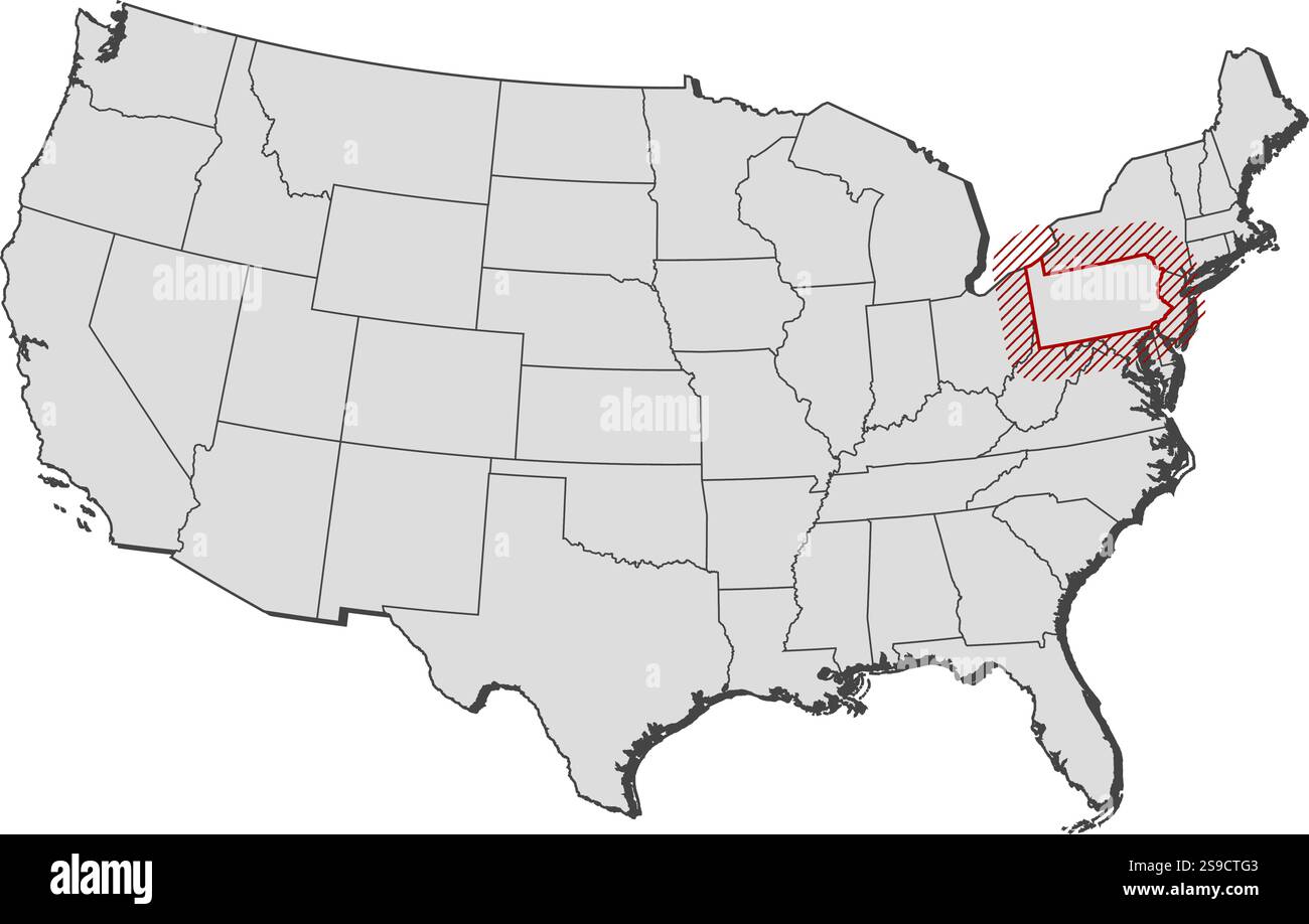 Map of United States with the provinces, Pennsylvania is highlighted by ...