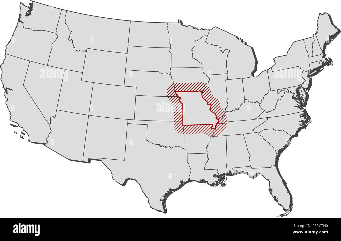 Map of United States with the provinces, Missouri is highlighted by a ...