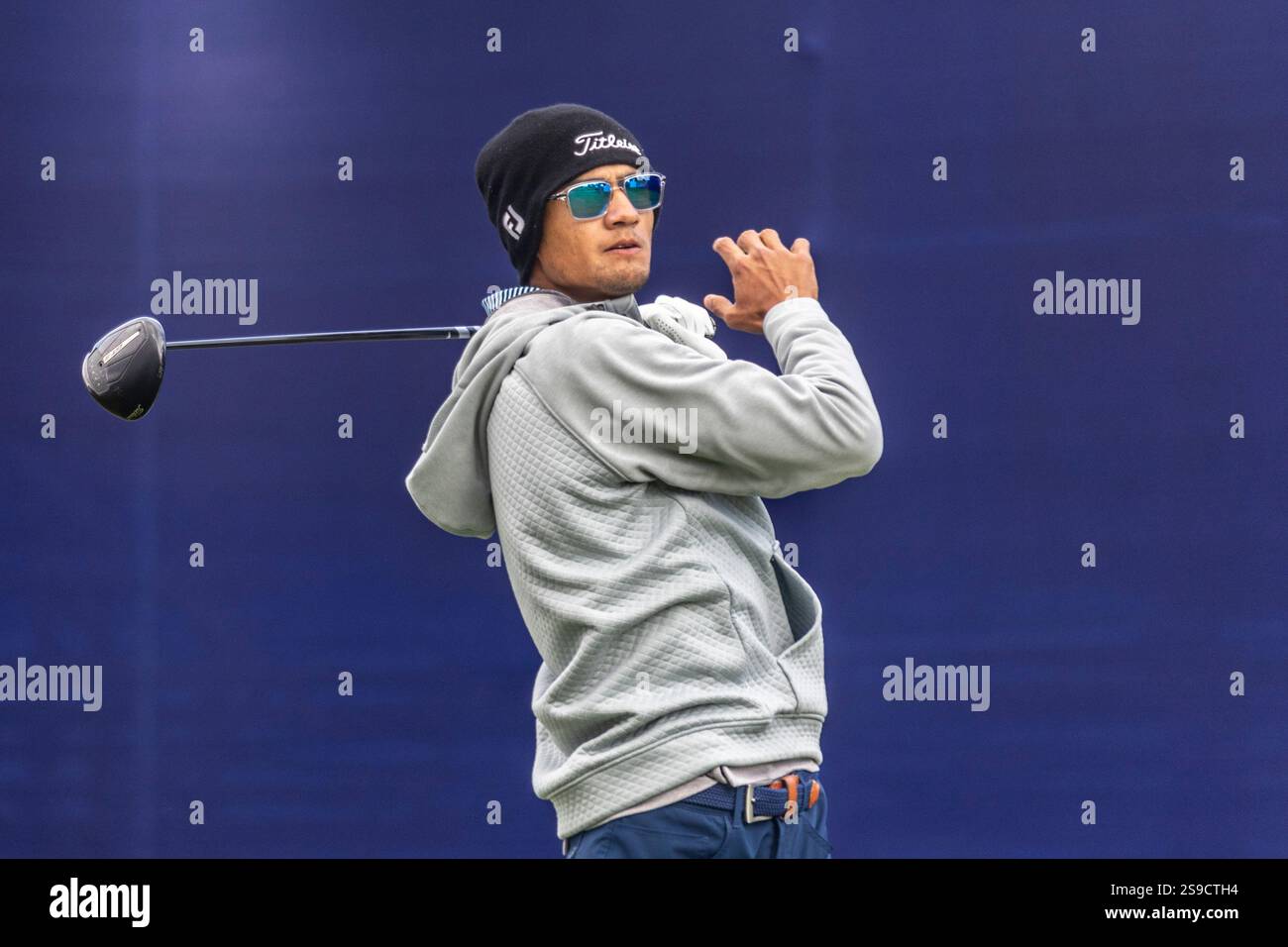 LA JOLLA, CA - JANUARY 25: Ricky Castillo watches his drive off the ...