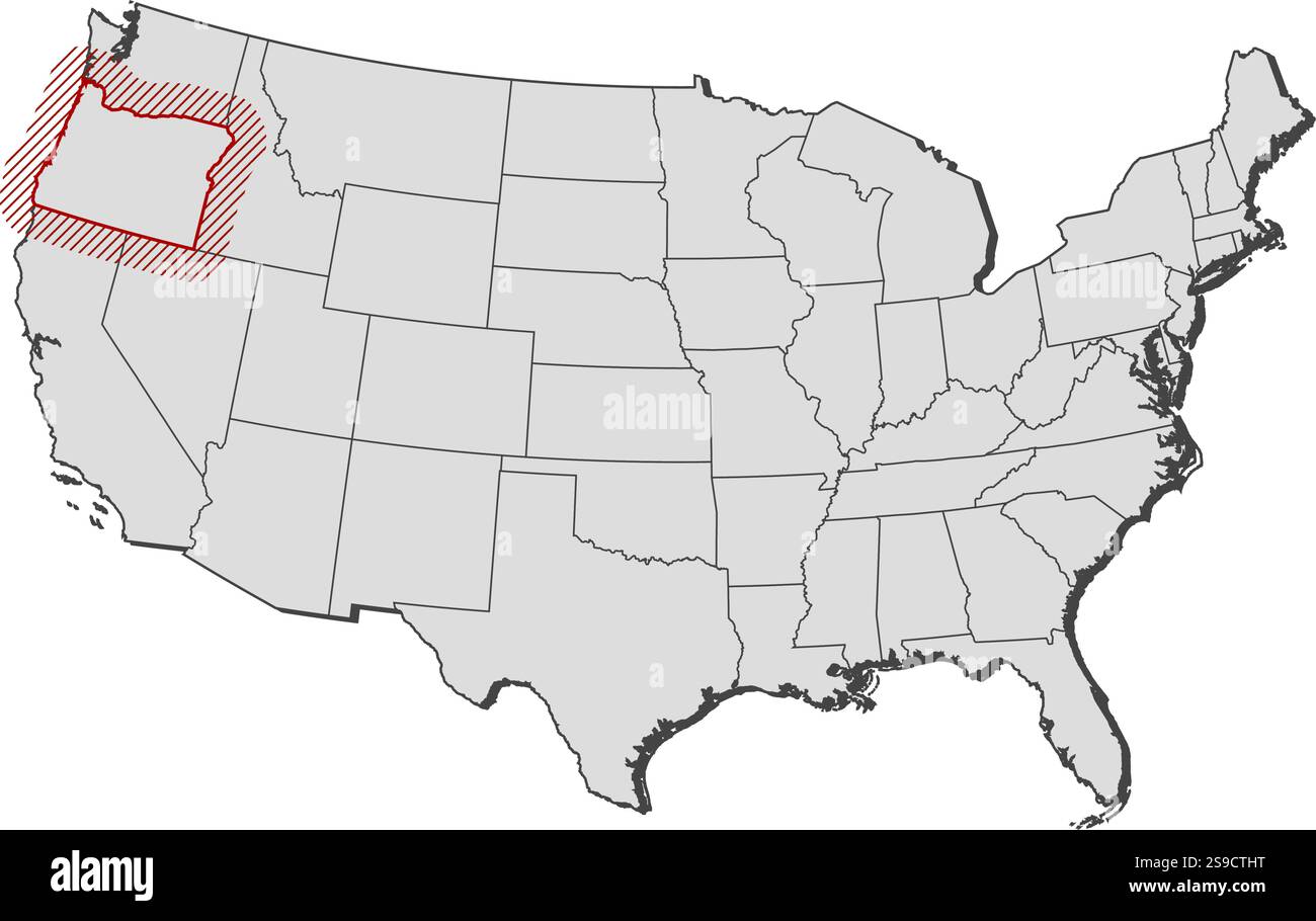 Map of United States with the provinces, Oregon is highlighted by a ...