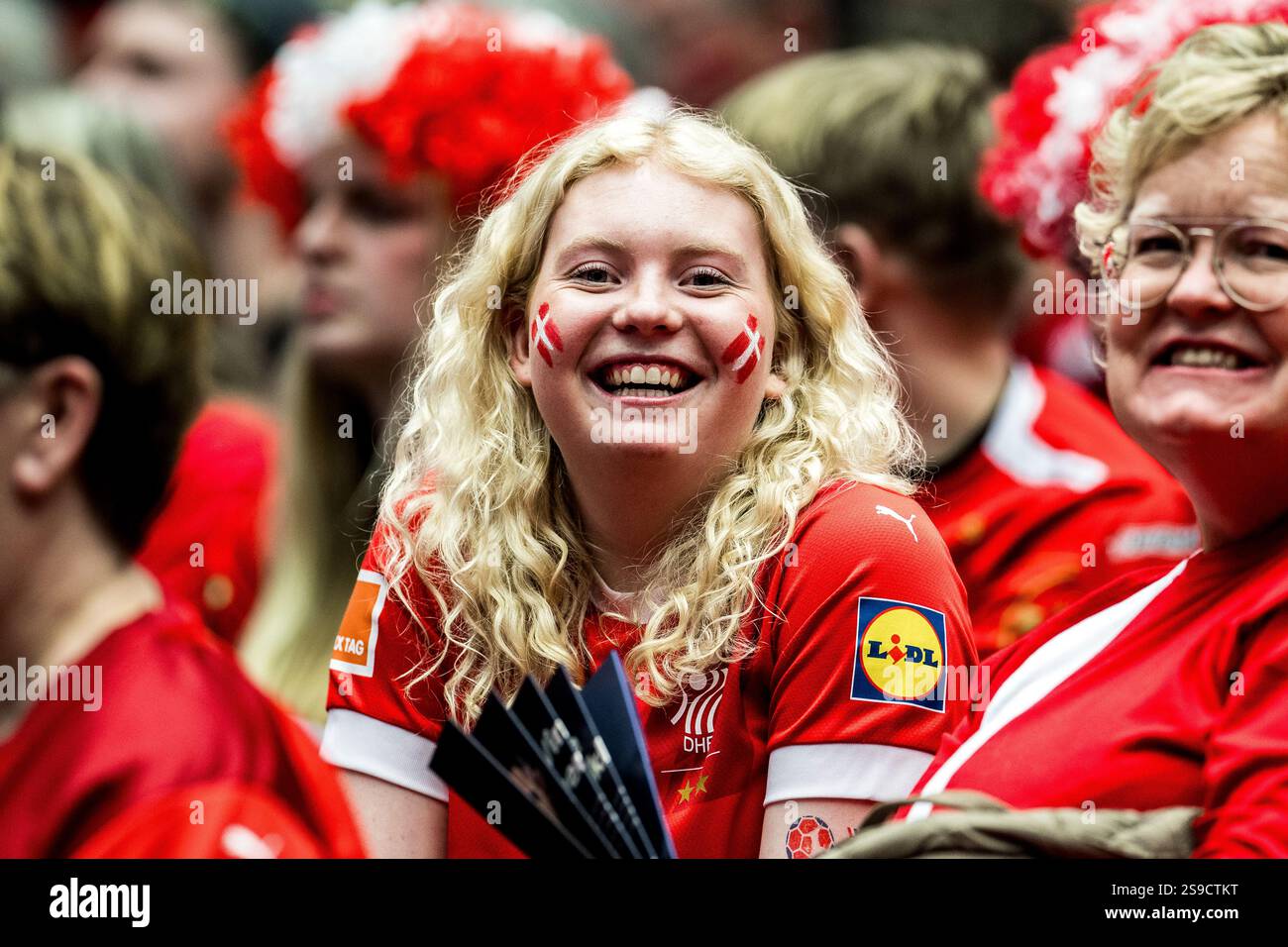 Herning, Denmark. 25th, January 2025. Danish handball fans seen on the ...