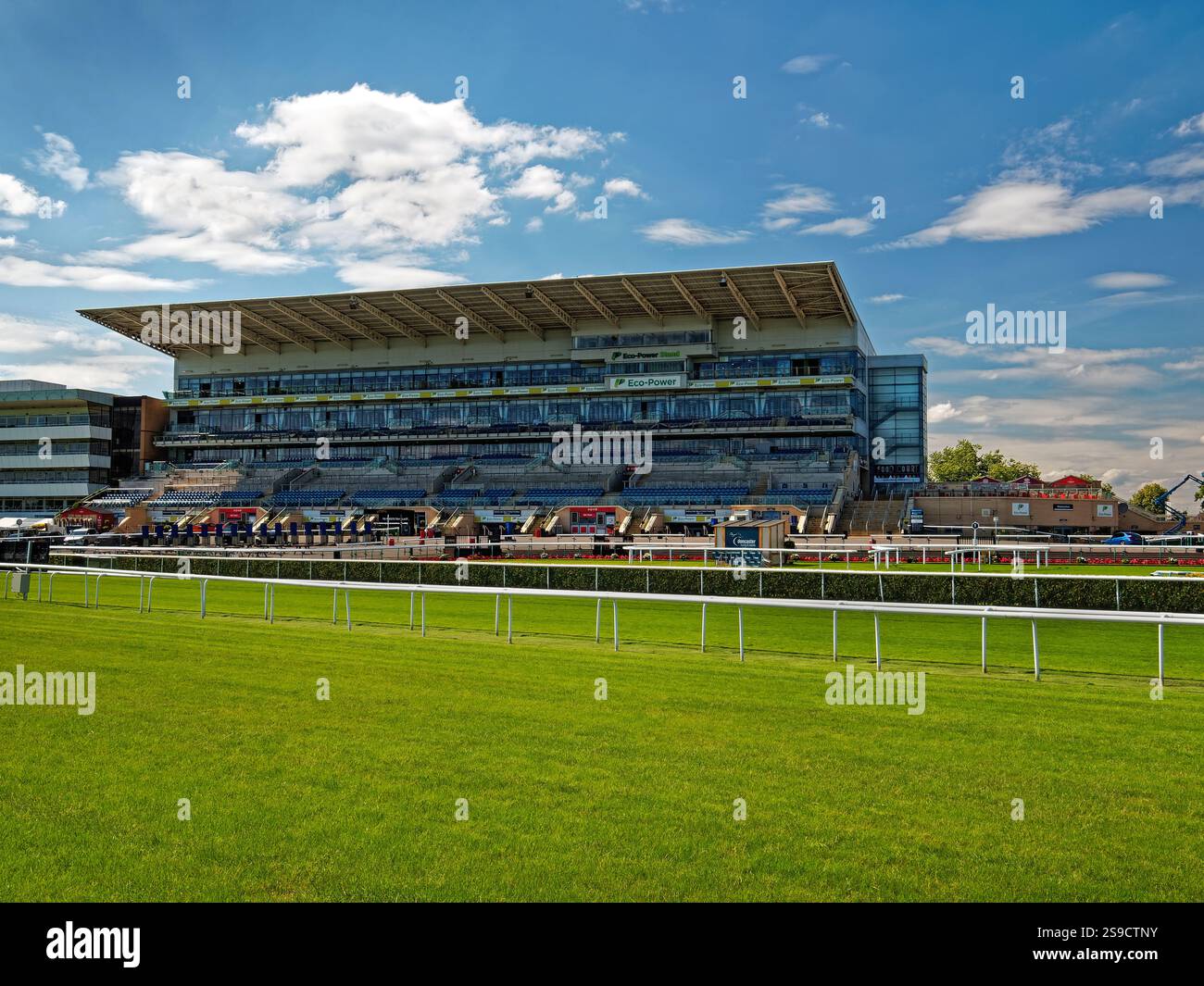 UK, South Yorkshire, Doncaster, Doncaster Racecourse, Main Grandstand ...