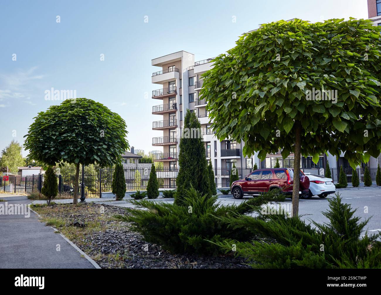 Cozy courtyard of a residential complex. Modern European apartment ...