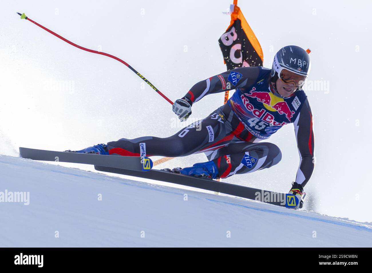 KITZBUEHEL, AUSTRIA - JANUARY 25: Marco Pfiffner of Liechtenstein ...