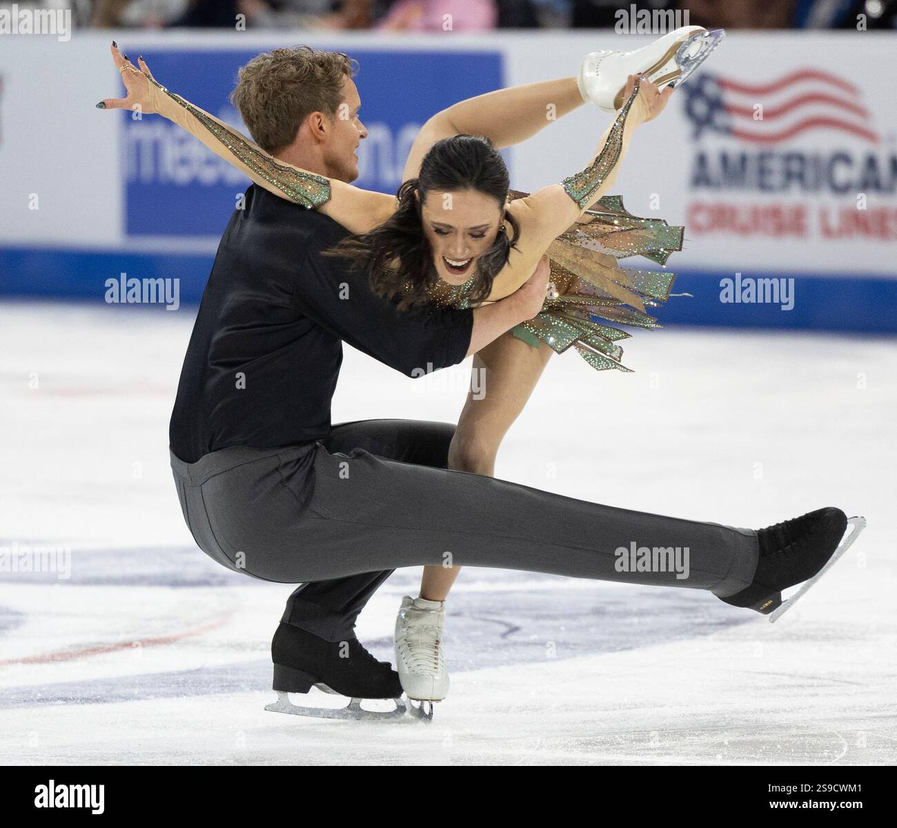 Madison Chock, left, and Evan Bates perform during the ice dance free ...