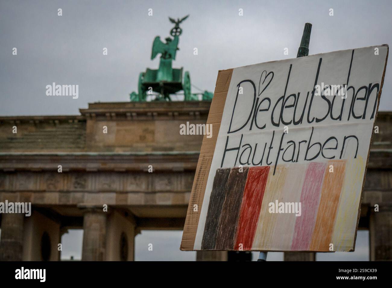 Berlin, Germany Anti-AfD protest: Sign in front of Brandenburg reads ...