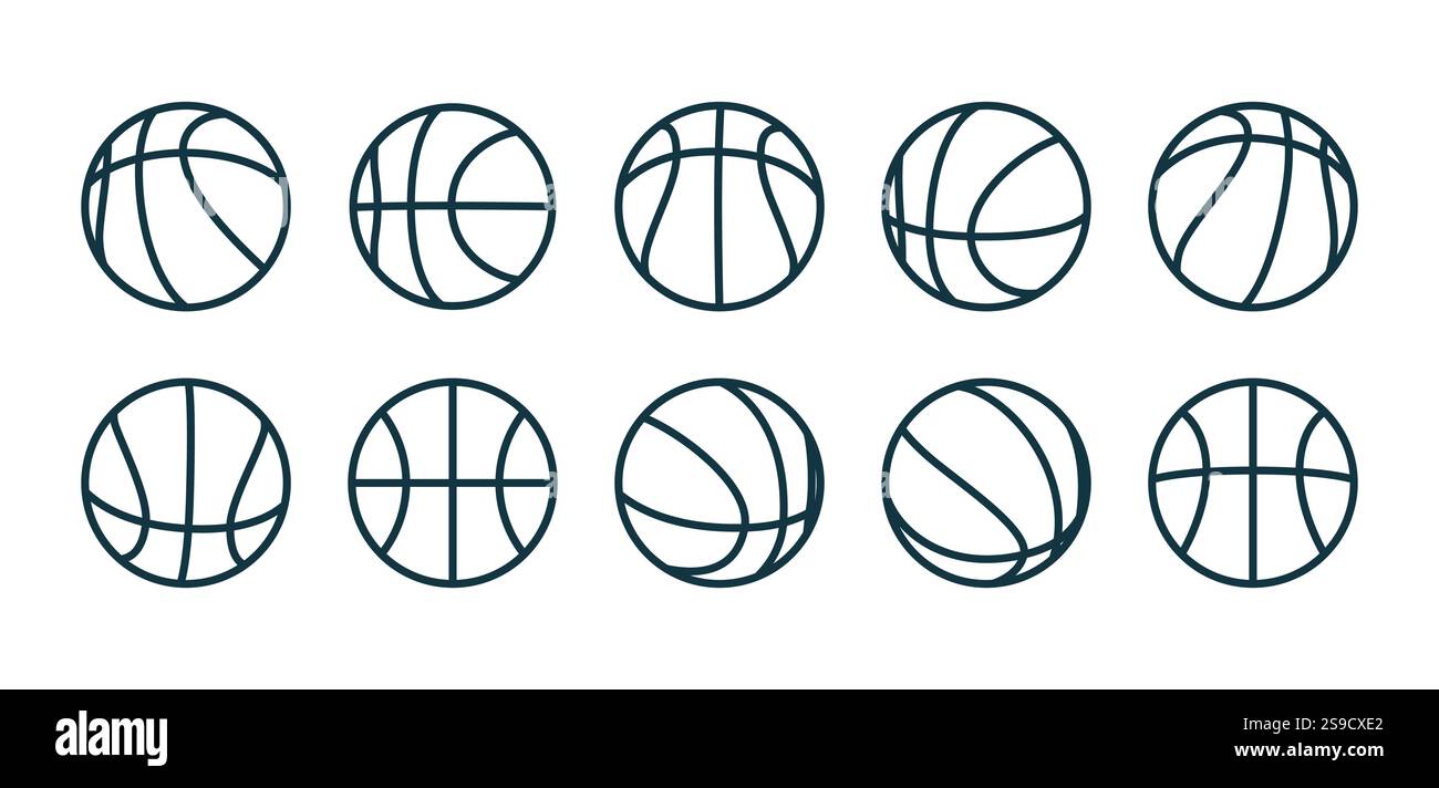 Outline basketball ball icons. Set of basketball balls symbols Stock ...