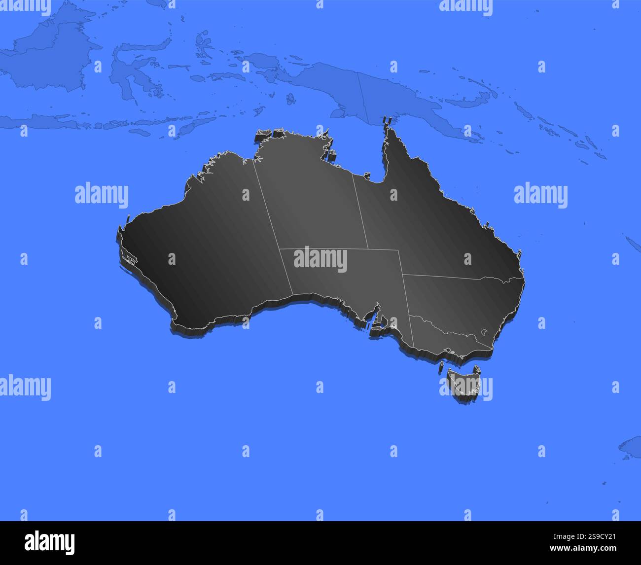 Map of Australia and nearby countries, Australia as a black piece Stock ...