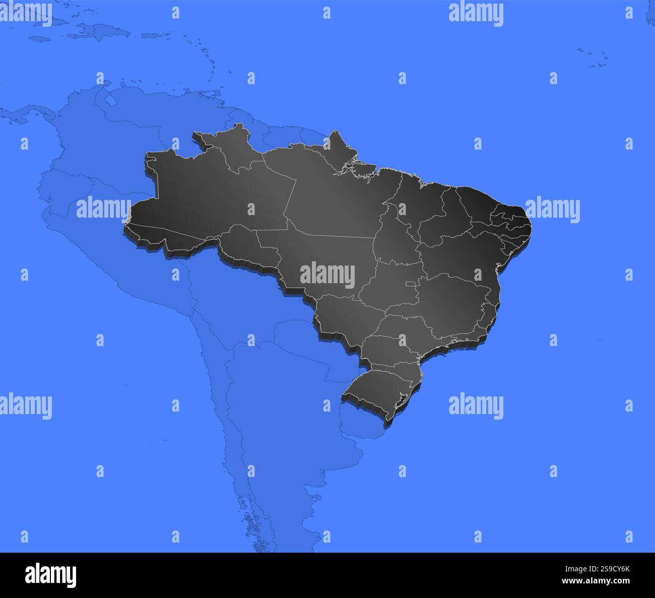 Map of Brazil and nearby countries, Brazil as a black piece Stock ...