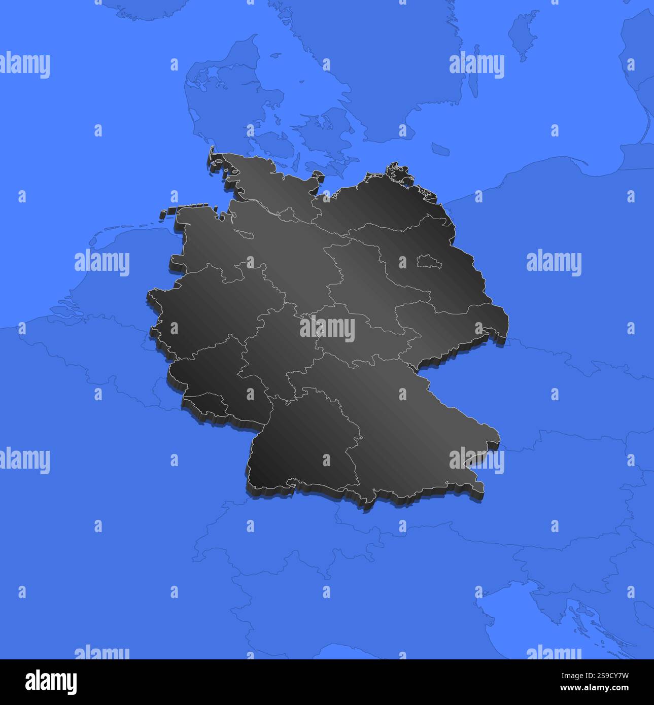 Map of Germany and nearby countries, Germany as a black piece Stock ...