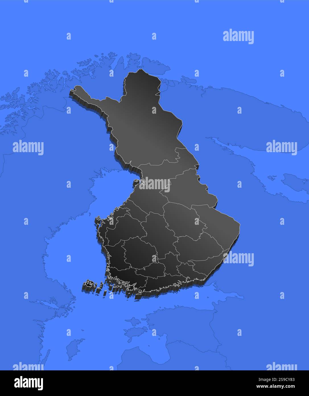 Map of Finland and nearby countries, Finland as a black piece Stock ...
